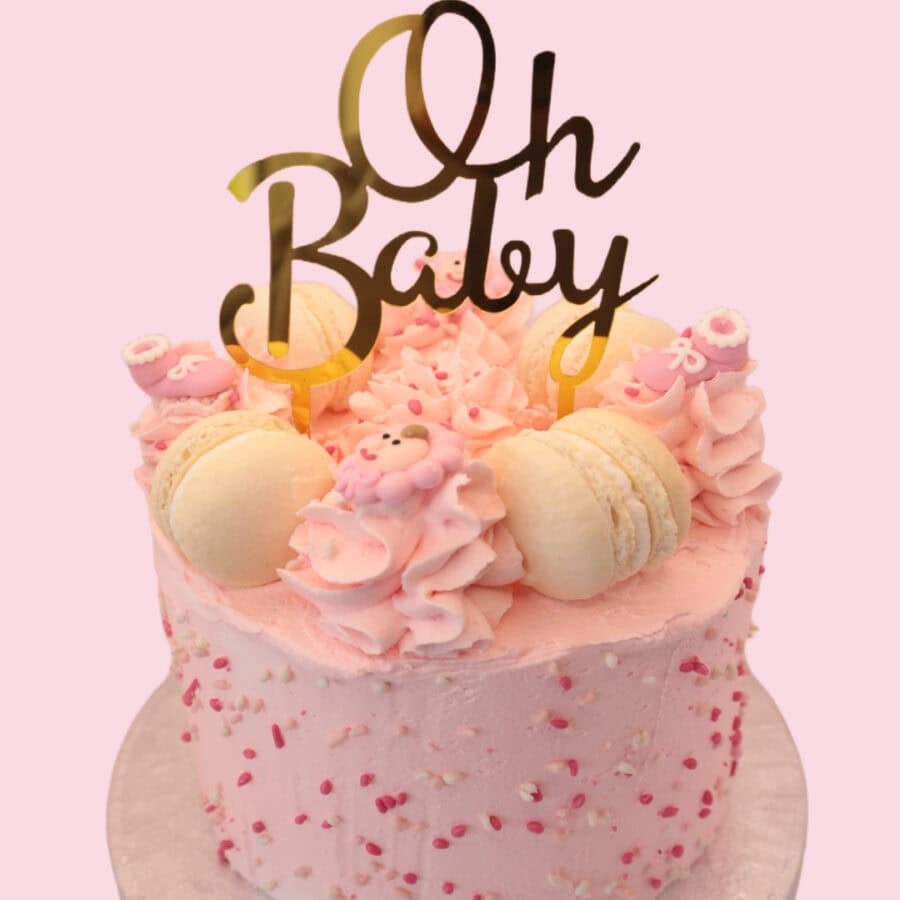 Pink Baby Shower Vanilla Layer Cake - TEN TO THREE BAKERY